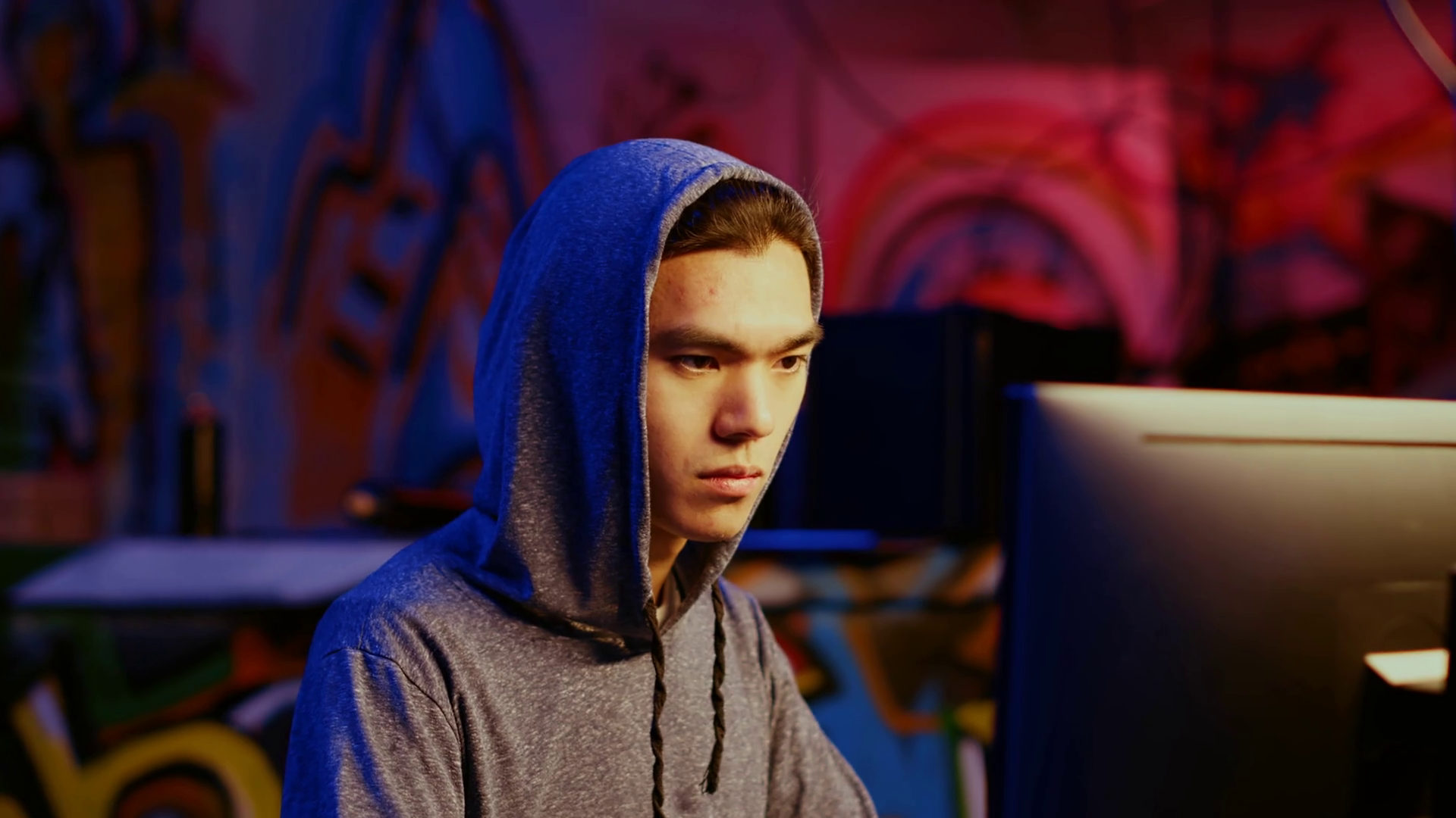 Close Up Shot Of Asian Hacker Hiding In Stock Footage SBV-348669017 ...