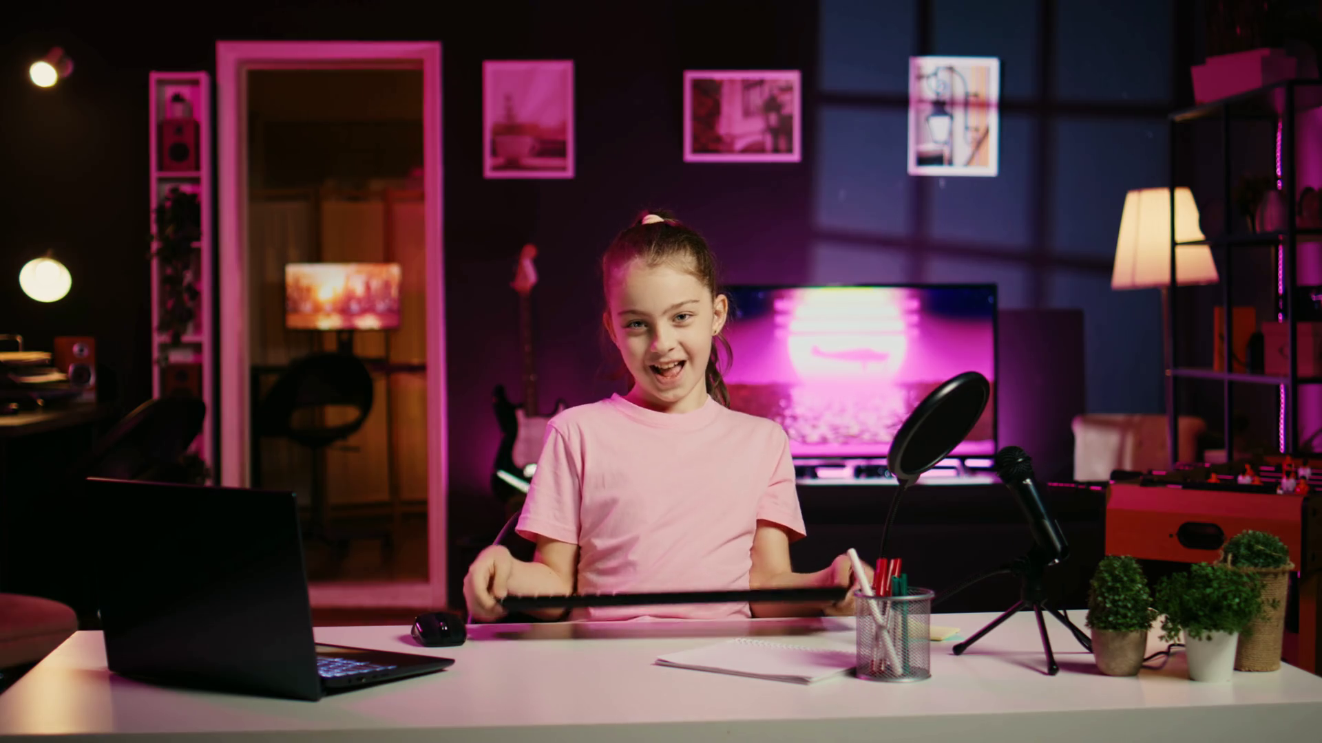 Cute Child Hosting Internet Show Promotes Stock Footage SBV-348697609 ...