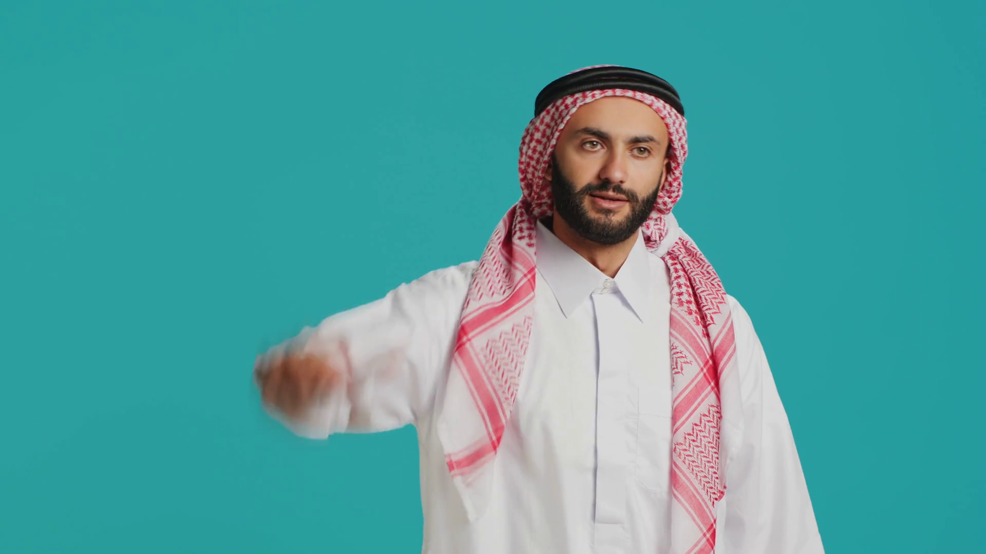 Muslim Guy With Ancient Gown Kufiyah Gives Stock Footage SBV-348705301 ...