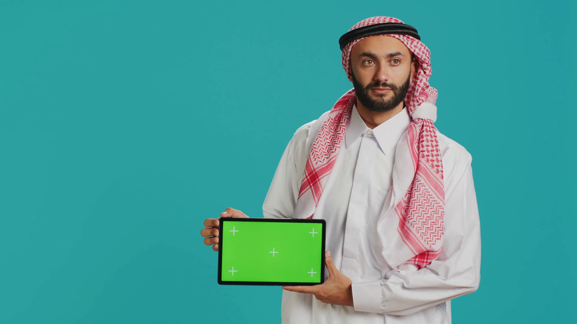 Arab Man Showing Greenscreen On Tablet Over Stock Footage SBV-348705518 ...