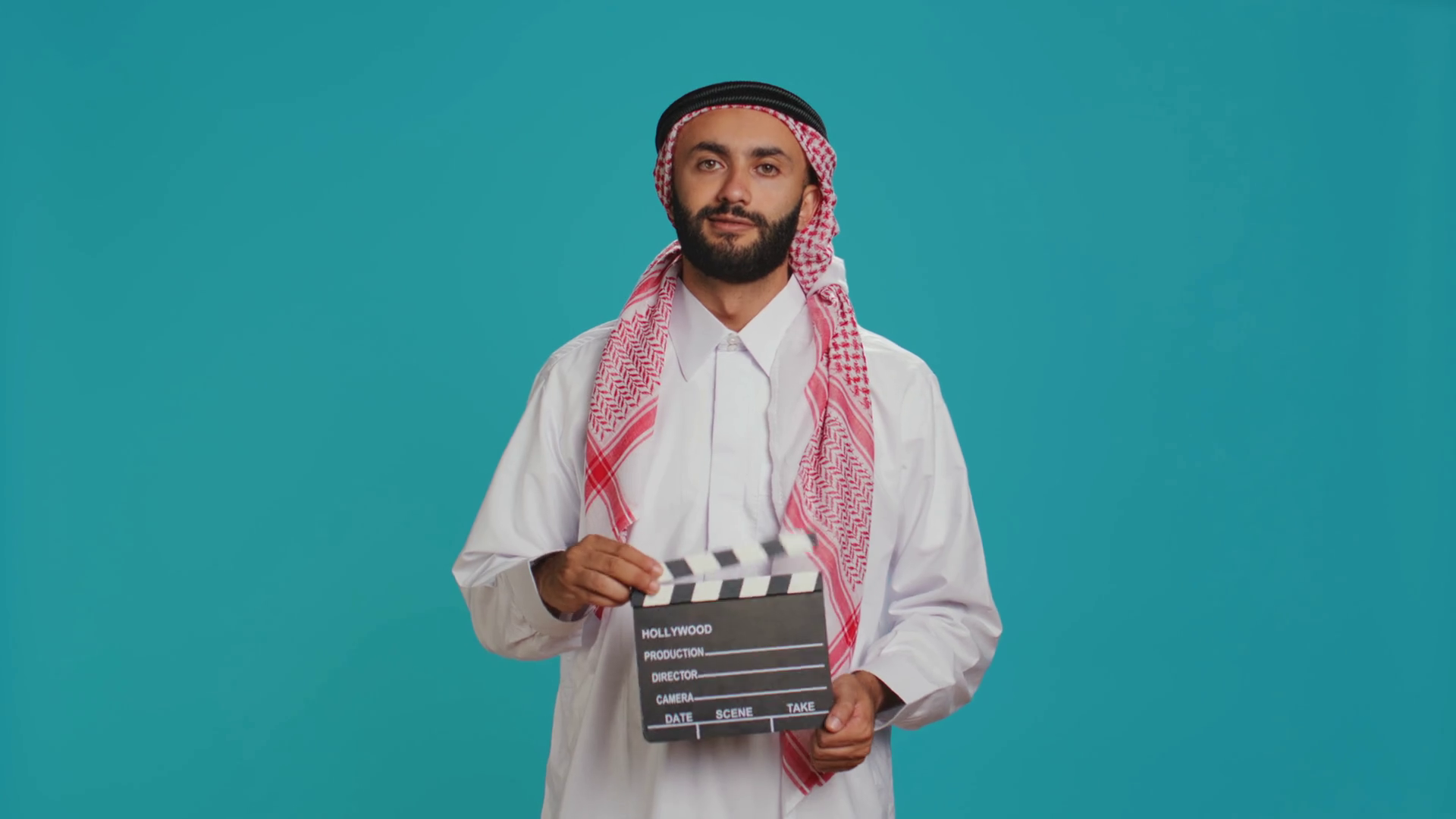 Middle Eastern Filmmaker Holds Clapboard Stock Footage SBV-348705337 ...