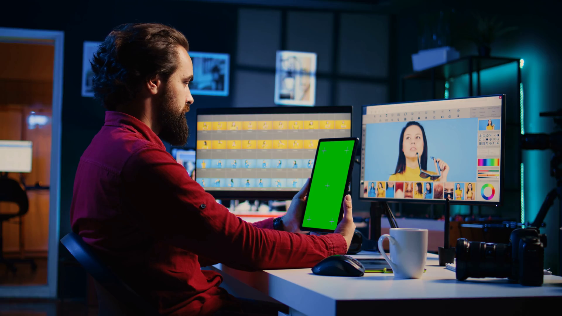 Photographer Watching Tutorial On Mockup Stock Footage SBV-348767433 ...