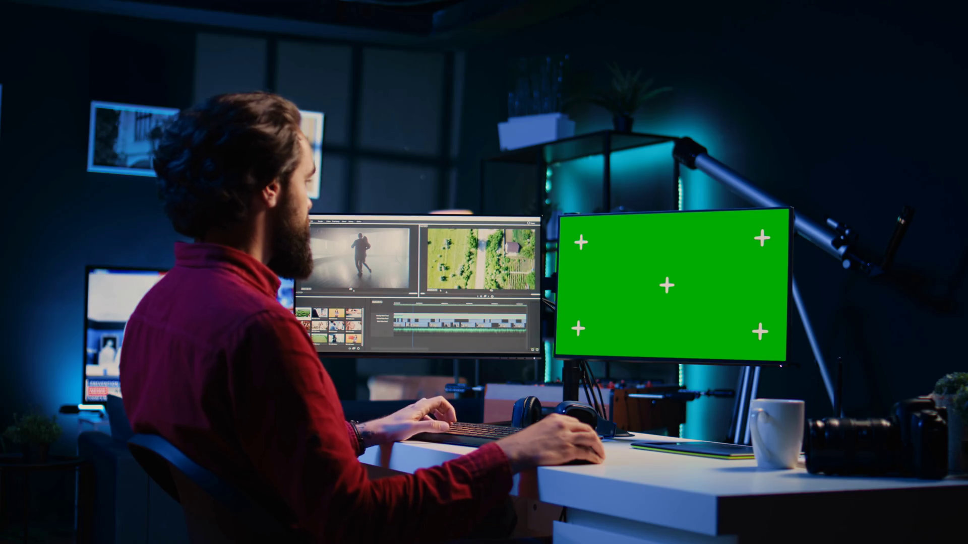 Video Editor Using Editing Software On Green Stock Footage SBV ...