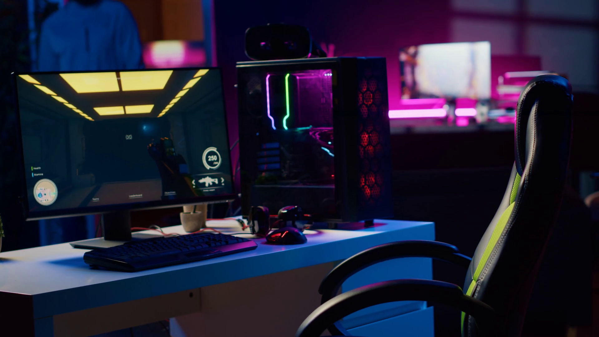 Man Sitting On Gaming Chair Playing First Stock Footage SBV-348762469 ...