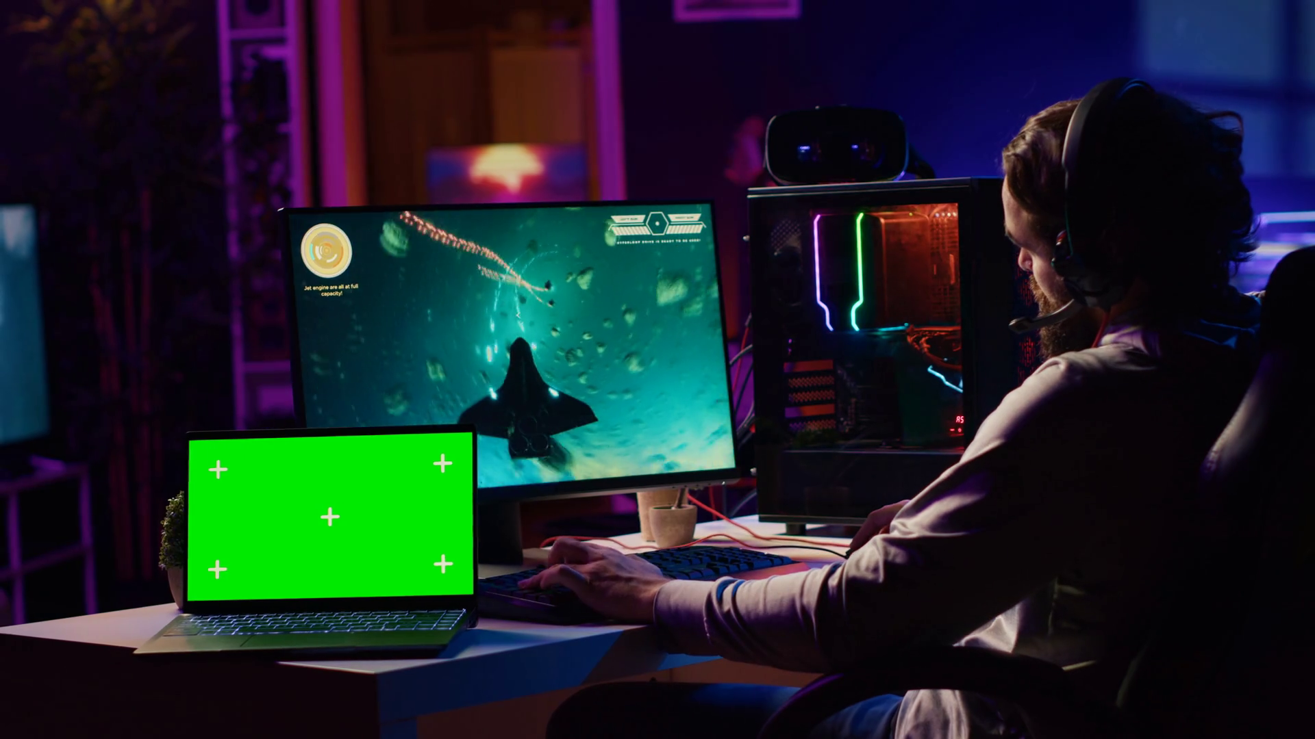 Green Screen Laptop Next To Man Using Gaming Stock Footage SBV ...