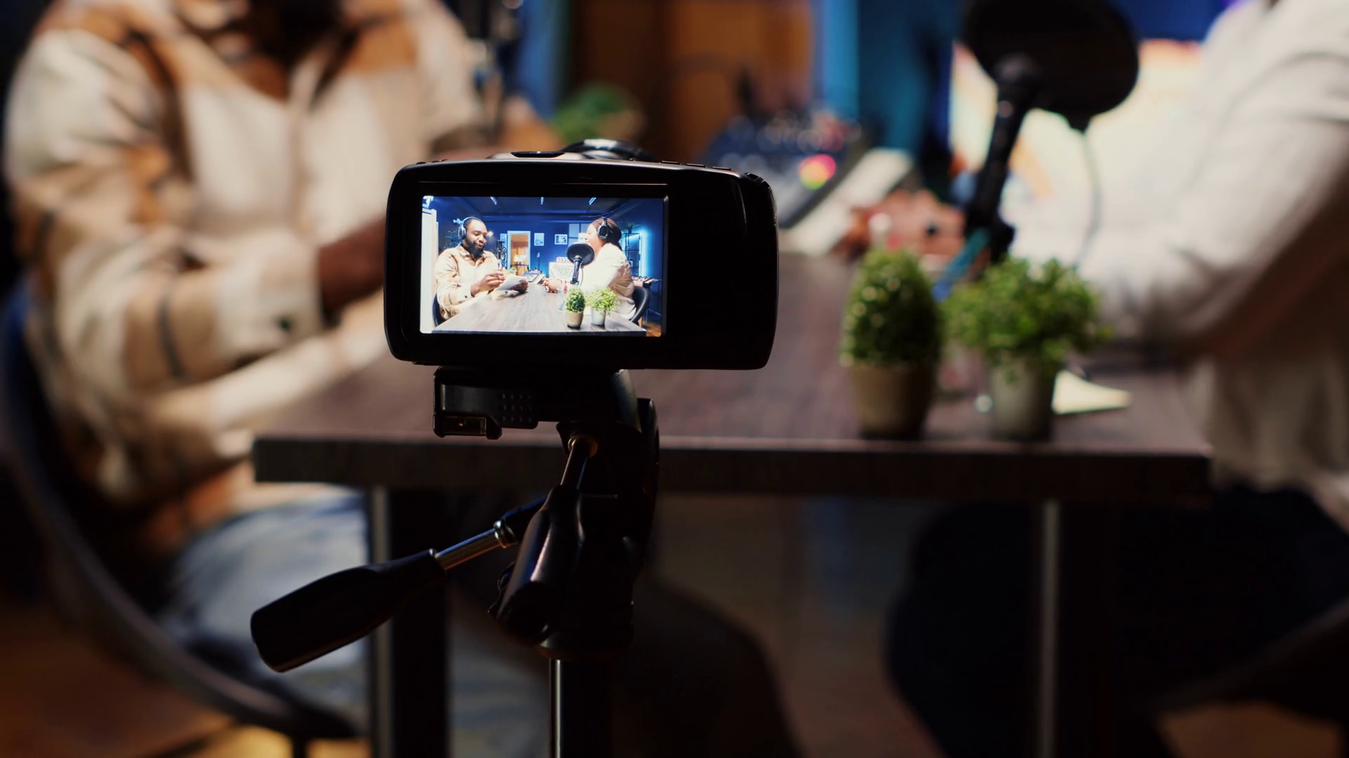 Focus On Camera Used Podcast Host In Blurry Stock Footage SBV-348777821 ...