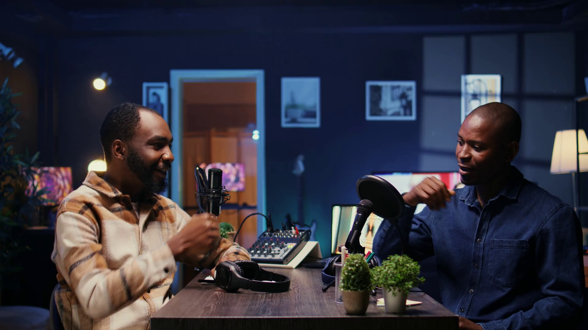 Show Host Welcoming Guest In Studio Stock Footage SBV-348765668 ...