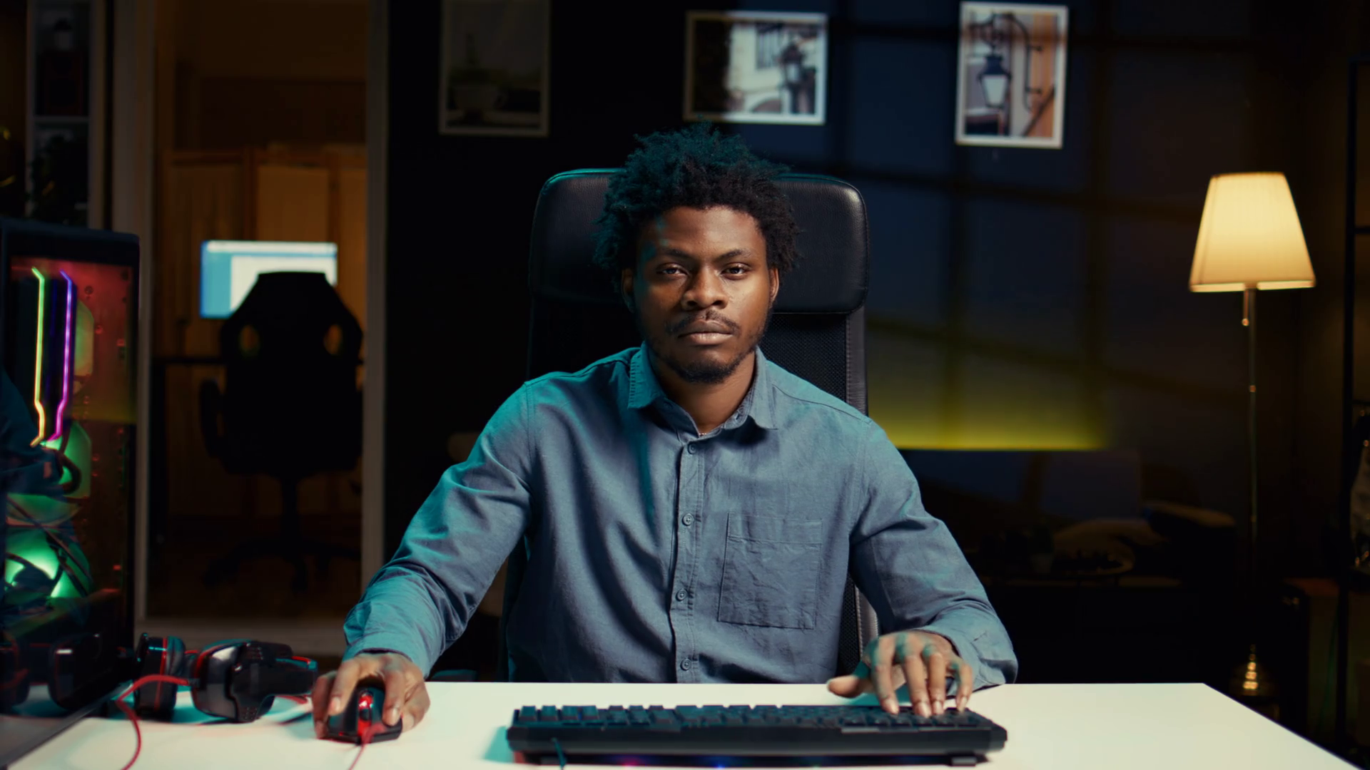 Man Playing Intense Game On Rgb Lit Computer Stock Footage SBV ...