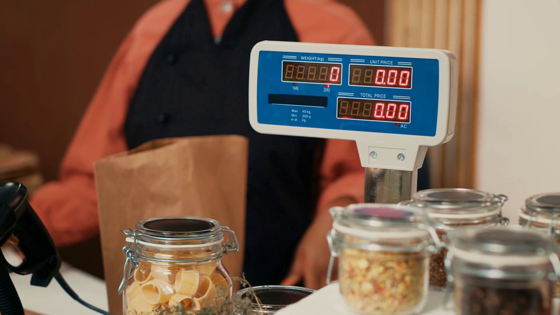 Seller Using Electronic Scale At Grocery Stock Footage SBV-348814527 ...
