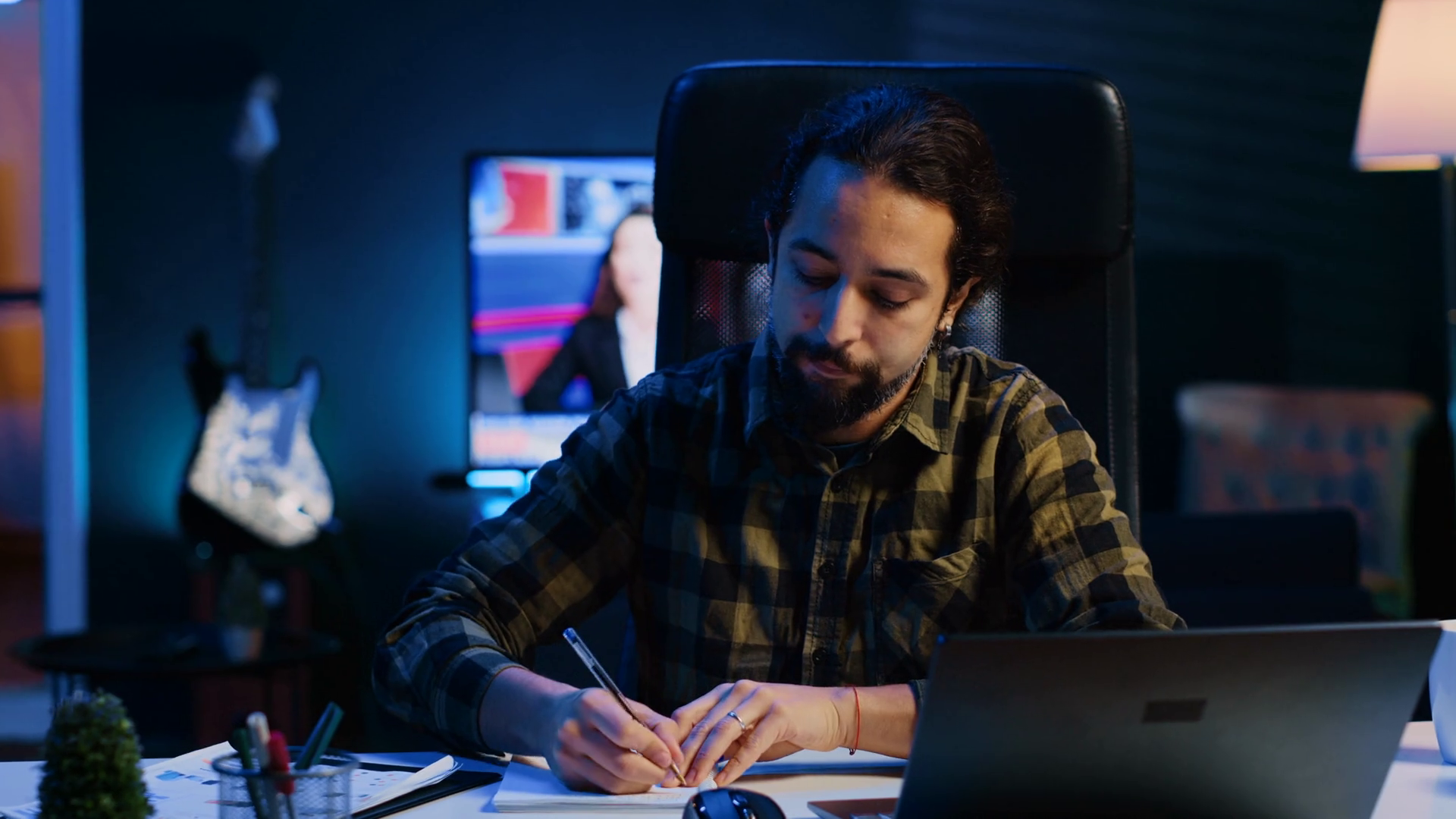 Remote Employee Working At Home Office Desk Stock Footage SBV-348801574 ...
