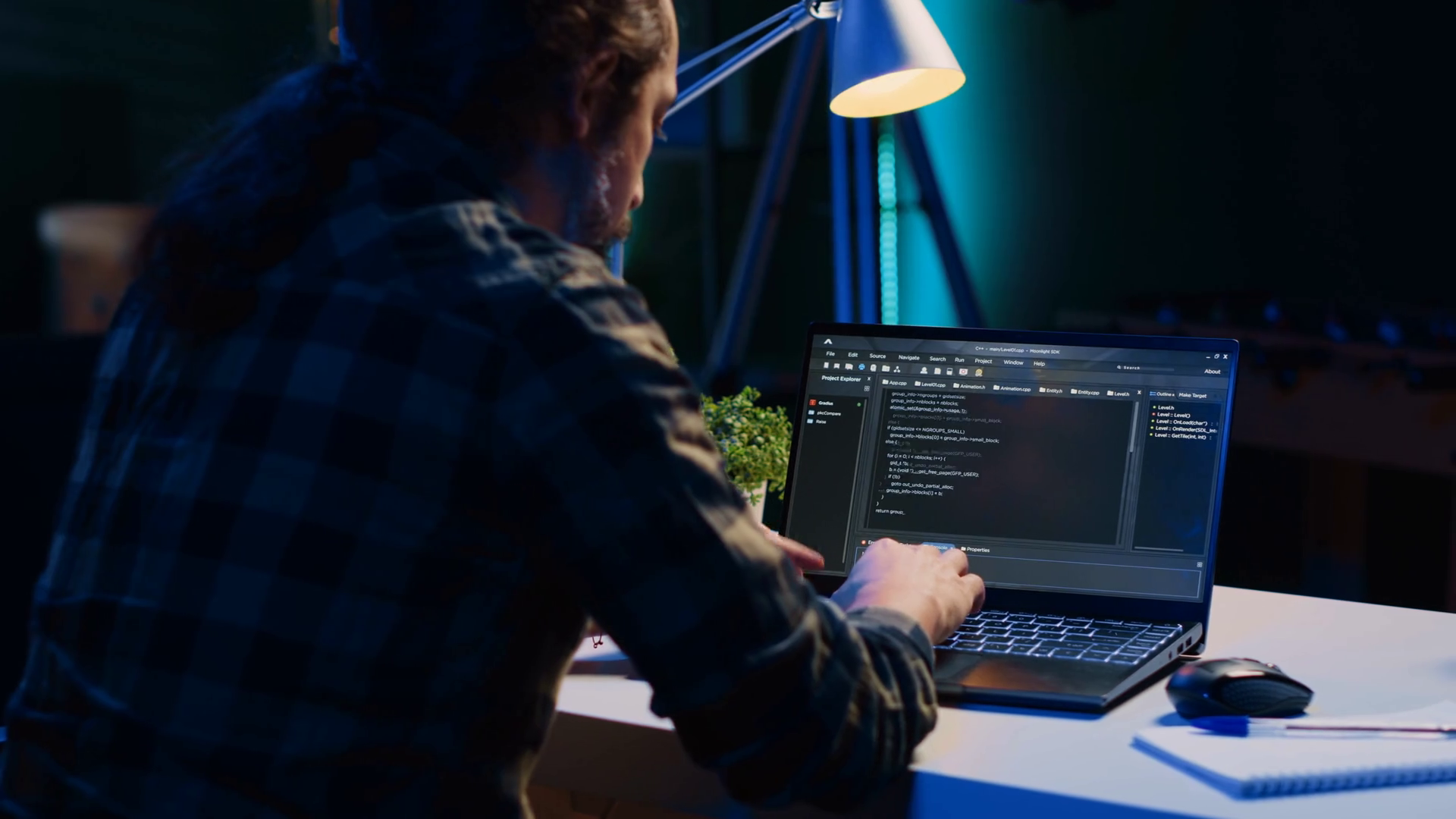 Skilled Computer Scientist Writes Code On Stock Footage SBV-348799867 ...