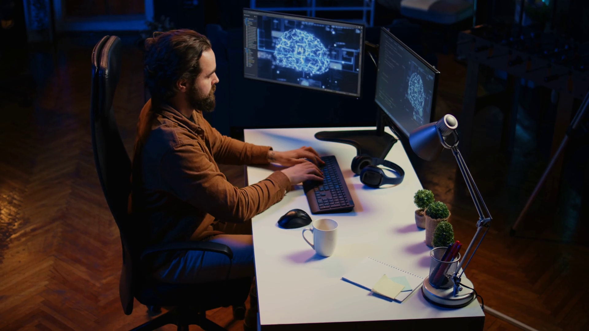 Computer Scientist Writes Code On Pc To Stock Footage SBV-348844464 ...