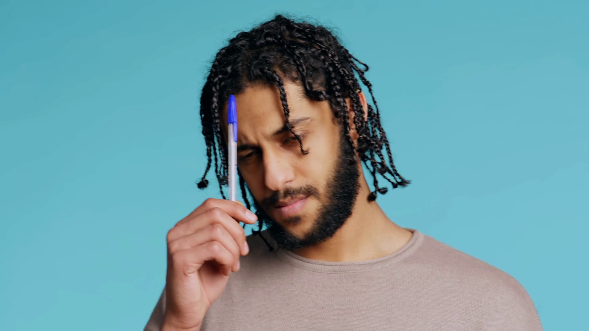 Middle Eastern Man Thinking Tapping Pen To Stock Footage SBV-348849511 ...