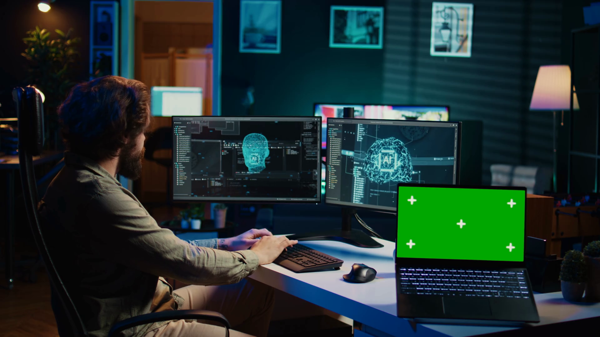 Engineer With Eeg Headset On Programming Stock Footage SBV-348876454 ...