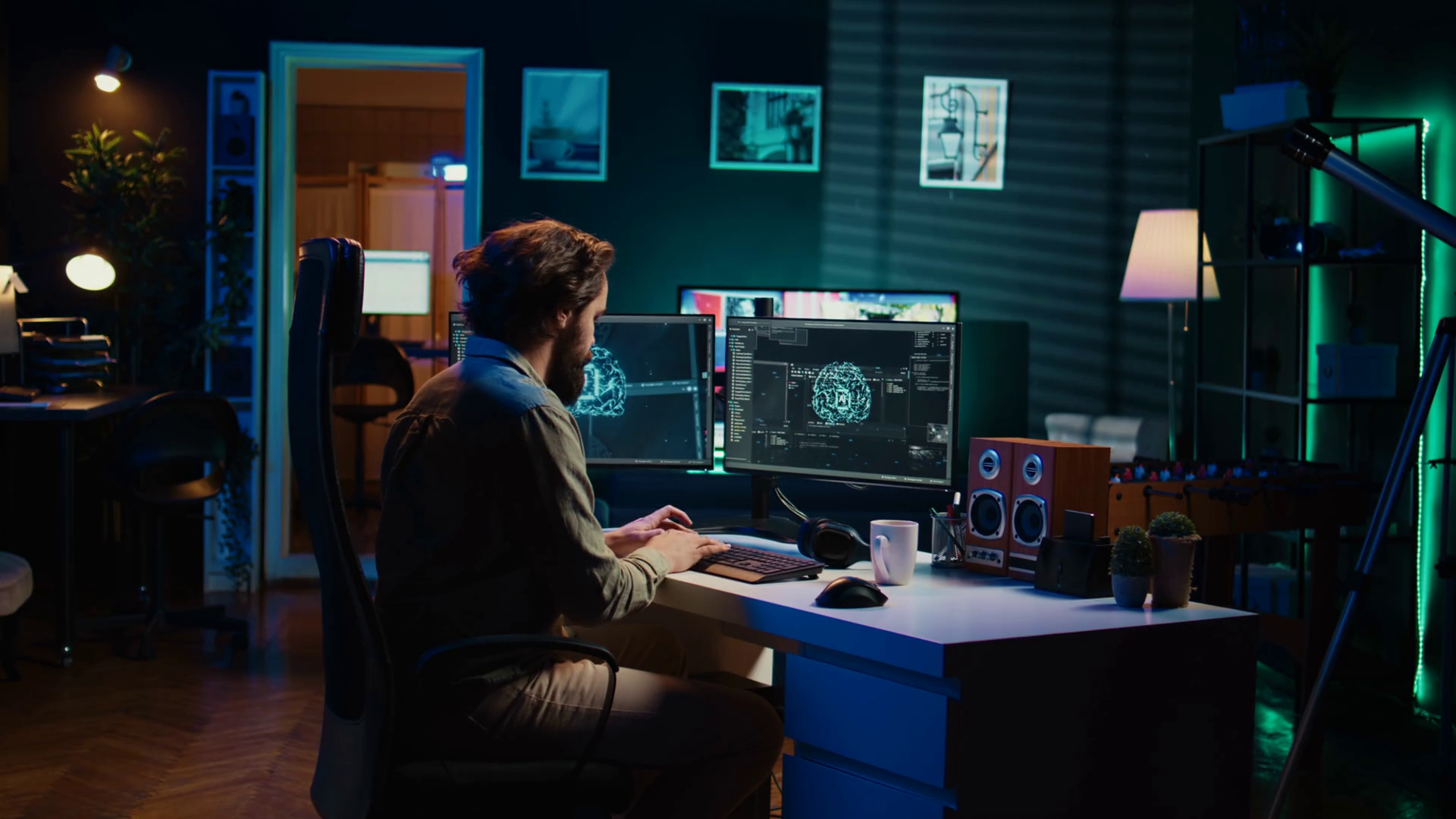 Programmer Creating Sentient Ai Bowing In Stock Footage SBV-348879366 ...