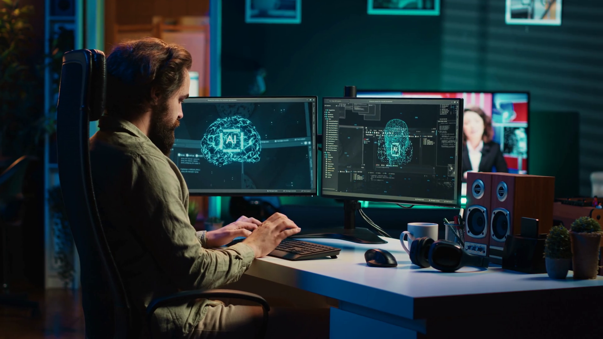 Man Programing Sentient Artificial Stock Footage SBV-348876662 ...