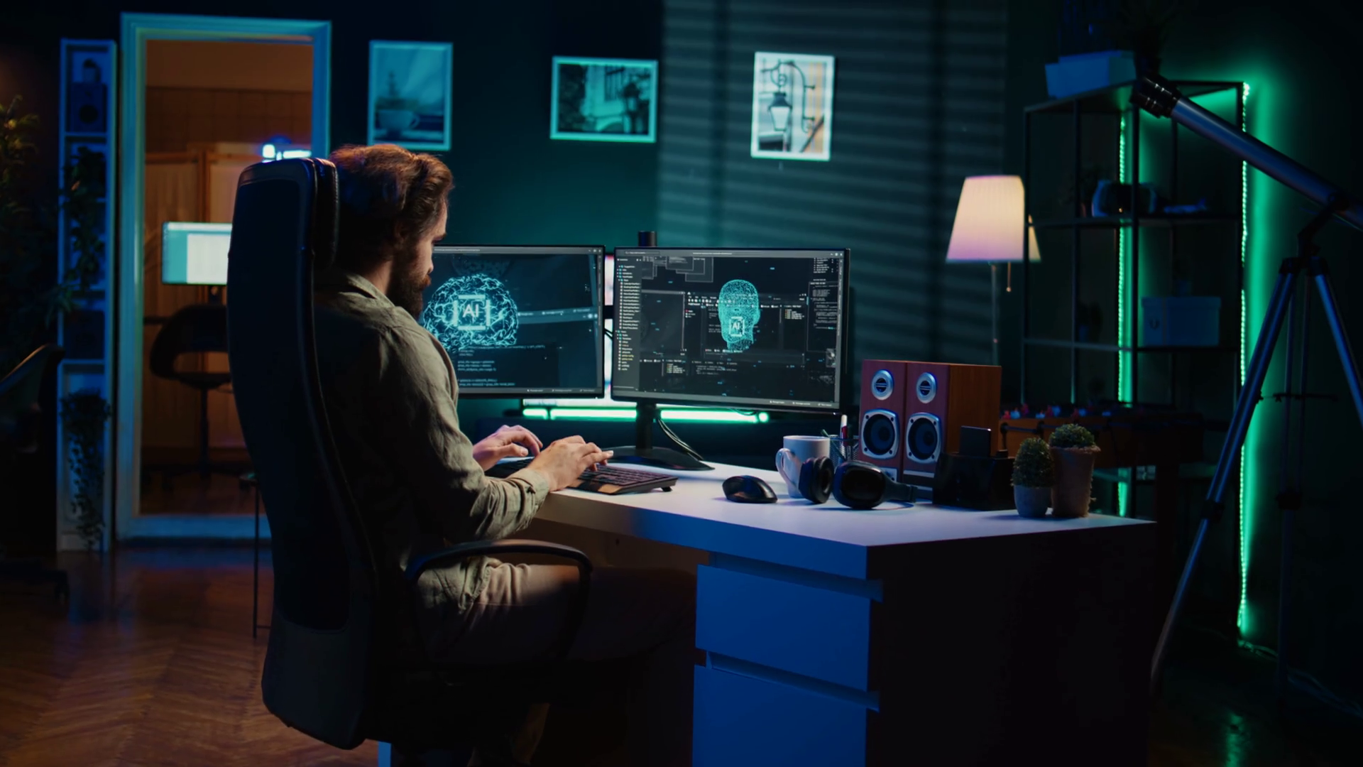 Man Programing Sentient Artificial Stock Footage SBV-348876290 ...