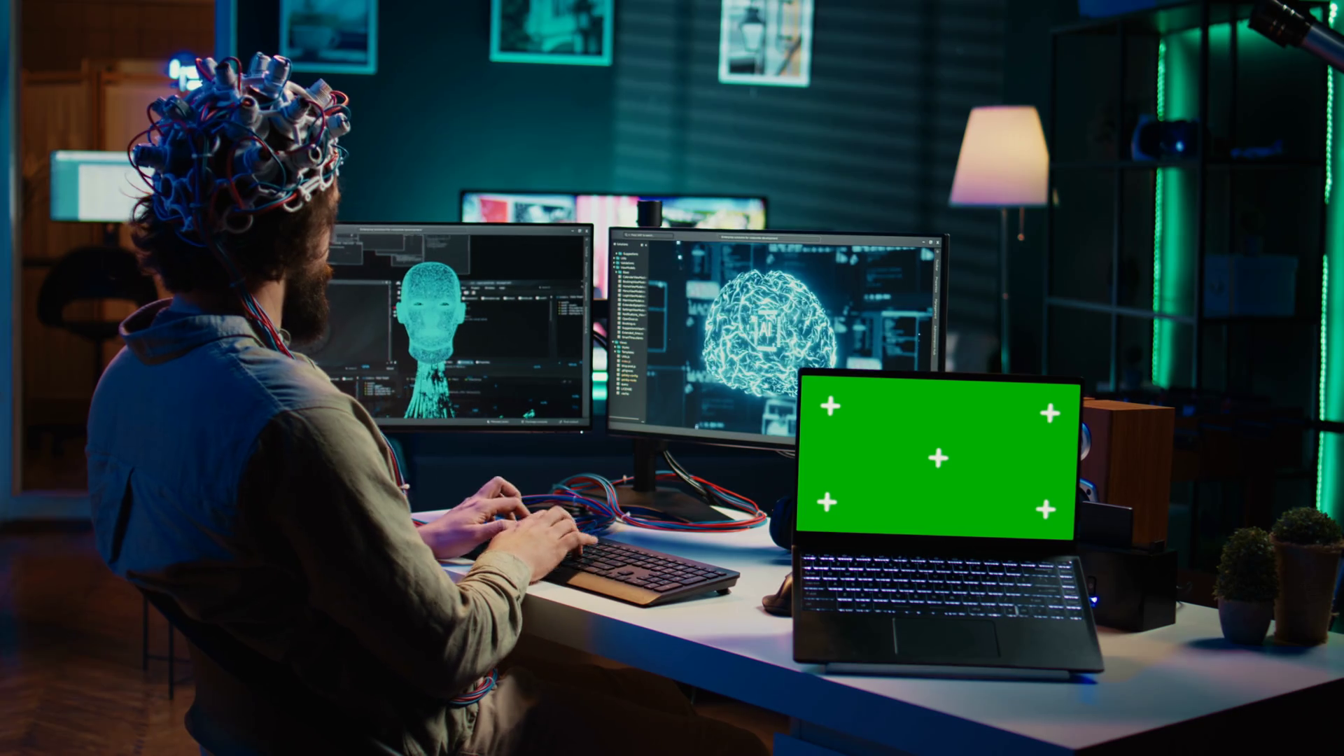 Computer Scientist Uploading Brain Into Stock Footage SBV-348876673 ...