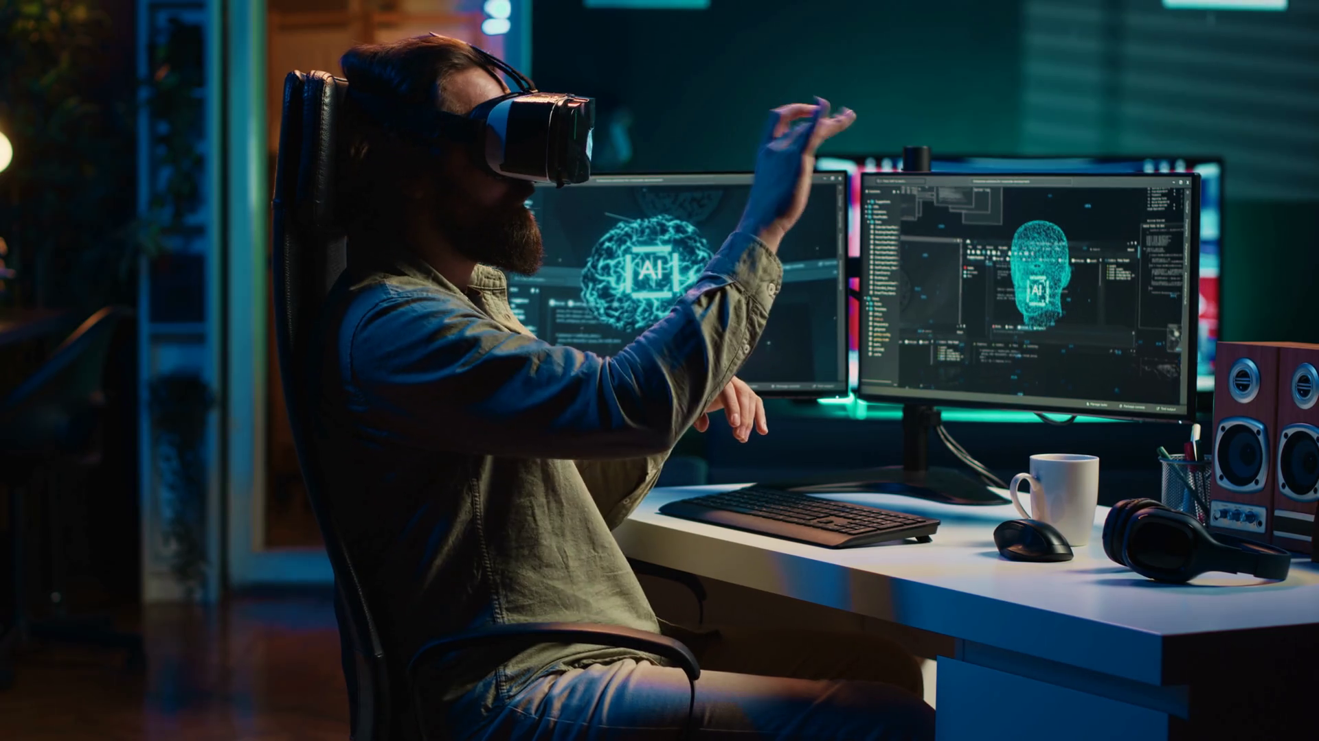 Programmer Using Vr Headset To Answer Awaken Stock Footage SBV ... Programmer Using Vr Headset To Answer Awaken Stock Footage SBV ...