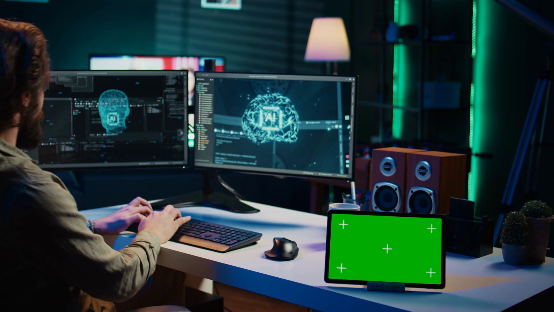 Developer Using Green Screen Tablet Updating Stock Footage SBV ...