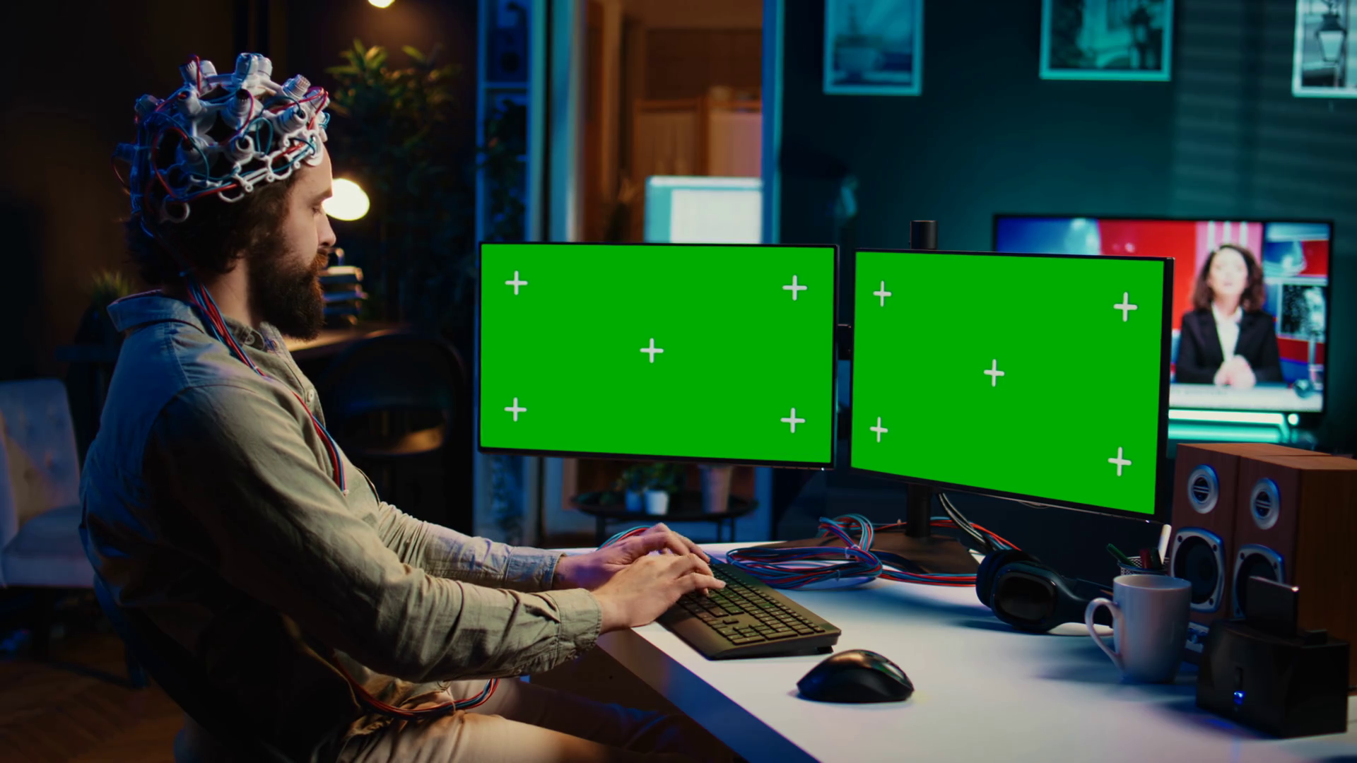 Engineer With Eeg Headset On Programming Stock Footage SBV-348876608 ...