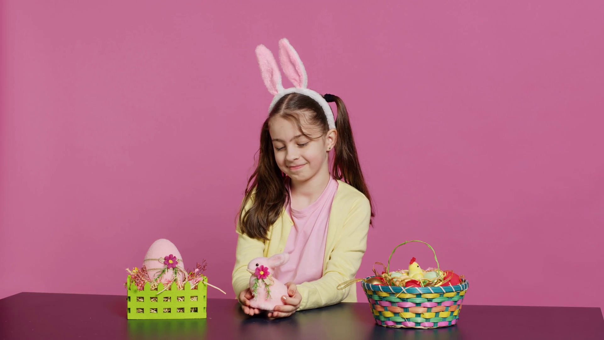 Cheerful Smiling Girl Hugging Stuffed Rabbit Stock Footage SBV ...