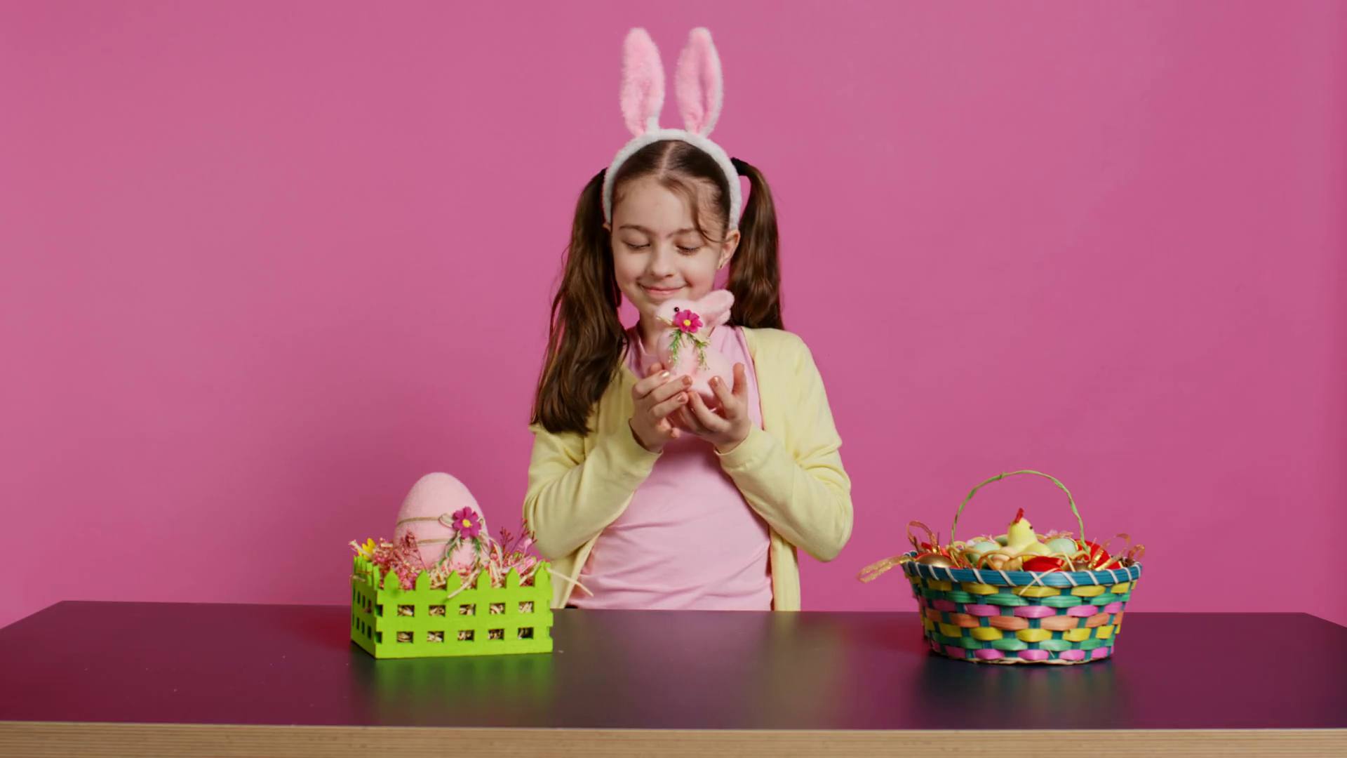 Cheerful Smiling Girl Hugging Stuffed Rabbit Stock Footage SBV ...