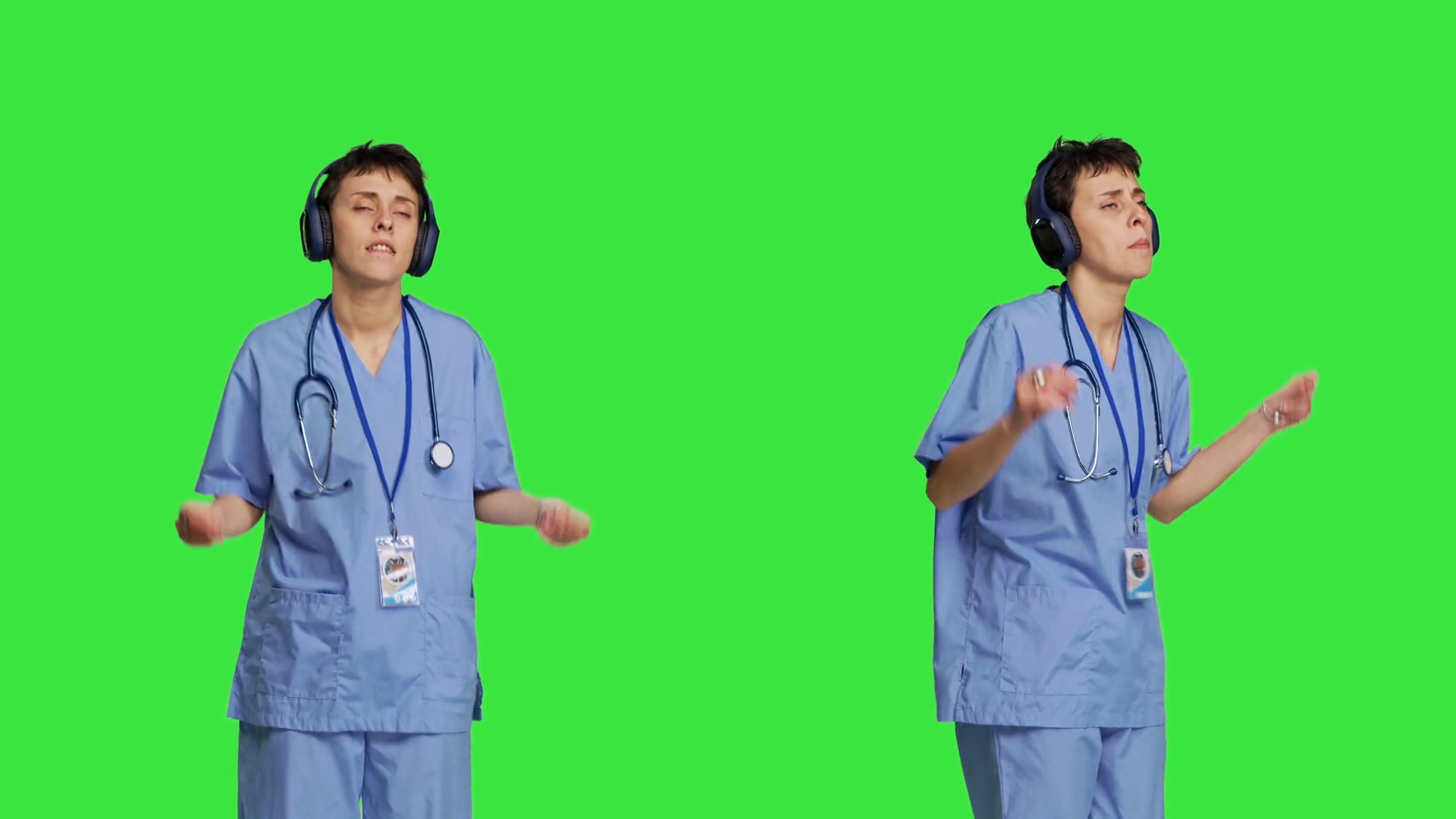 Nurse Having Fun Listening To Music On Stock Footage SBV-348913943 ...