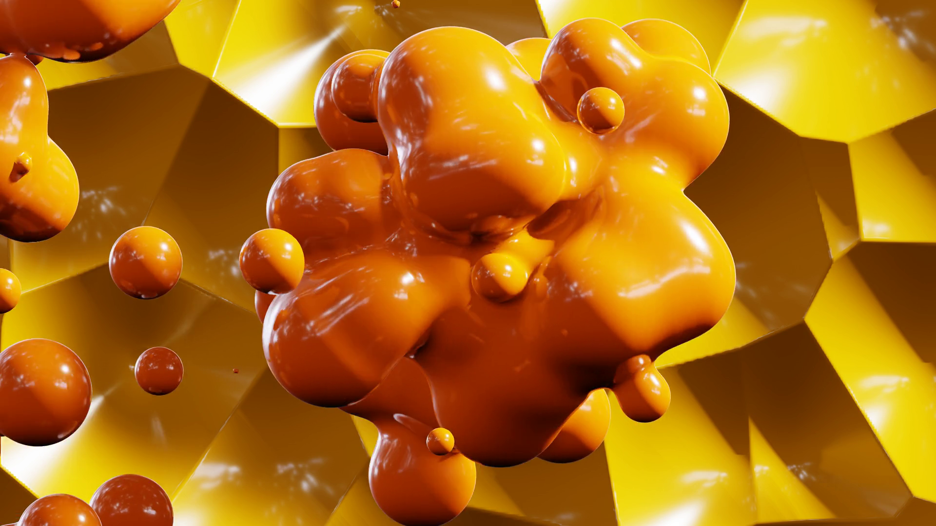 Abstract orange liquid bubbles over a design background. 3D render ...