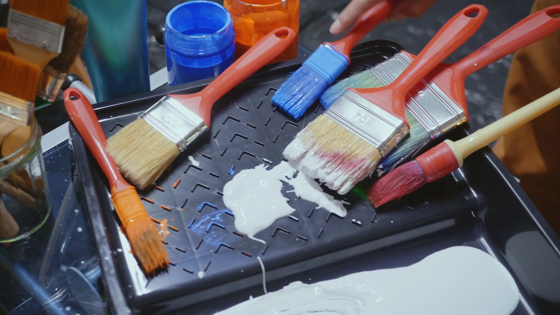 Artist Mixing Paint With Brush In Art Studio Stock Footage SBV ...