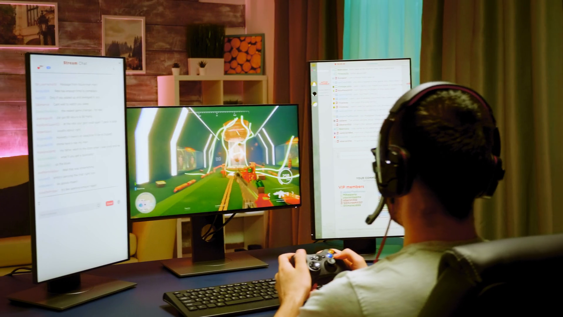 Back View Of Pro Gamer Playing Shooter Game Stock Footage SBV-338259791 ...