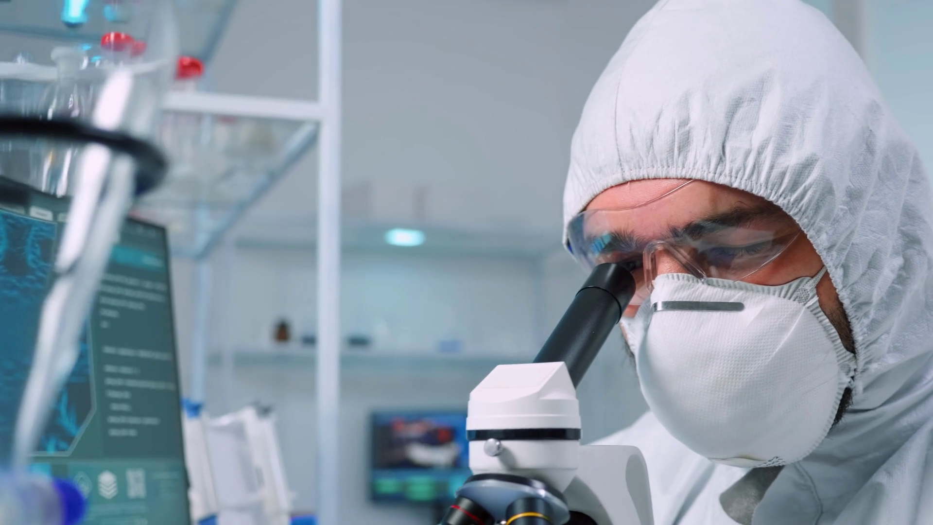 Biochemist In Ppe Suit Looking Through Stock Footage SBV-338942281 ...