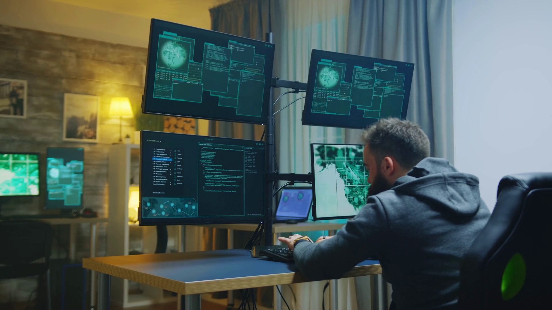 Dangerous hacker with hands raised after breaking government firewall ...