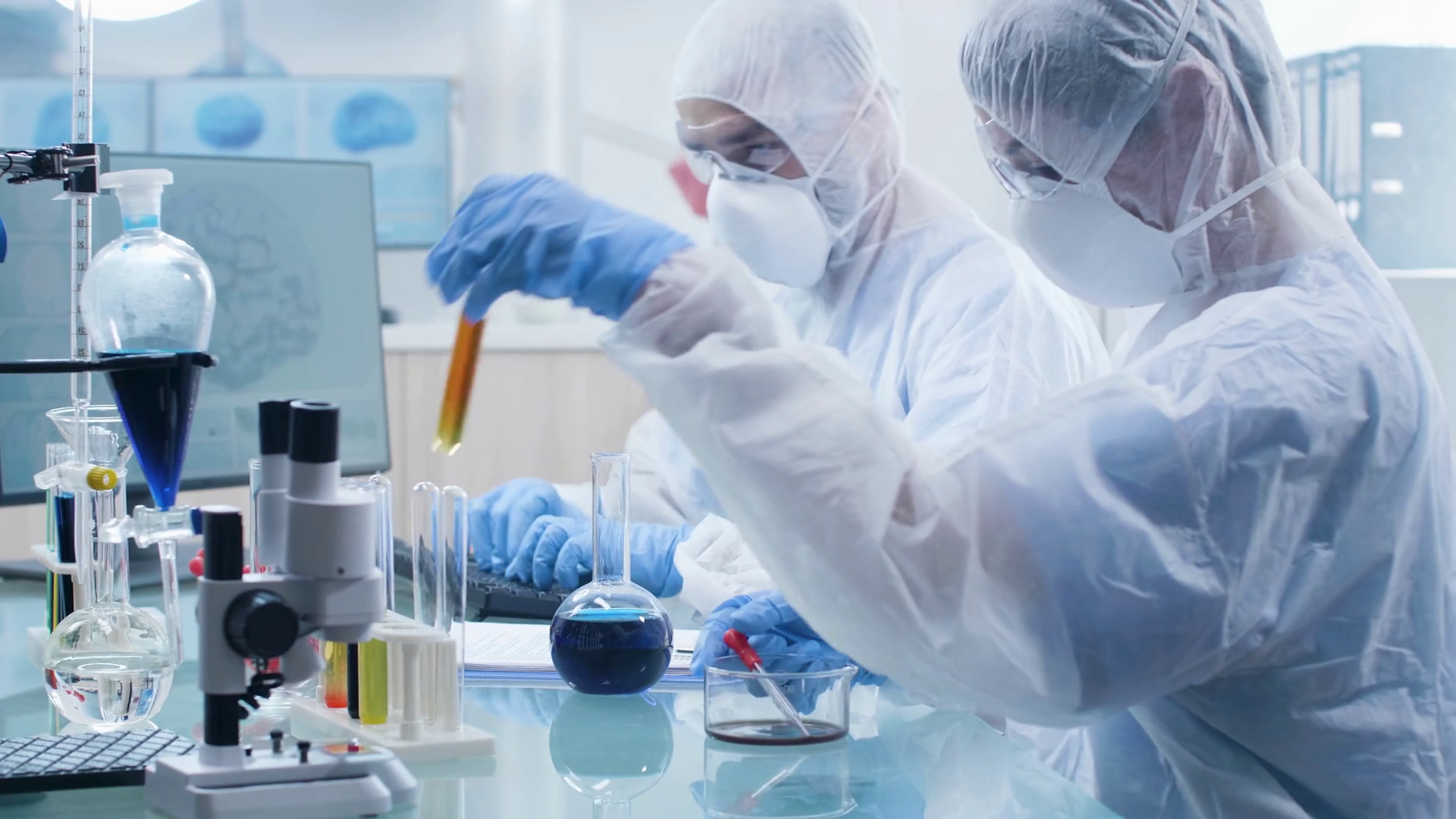 Dolly Shot Of Two Scientists Working With Stock Footage SBV-335468931 ...