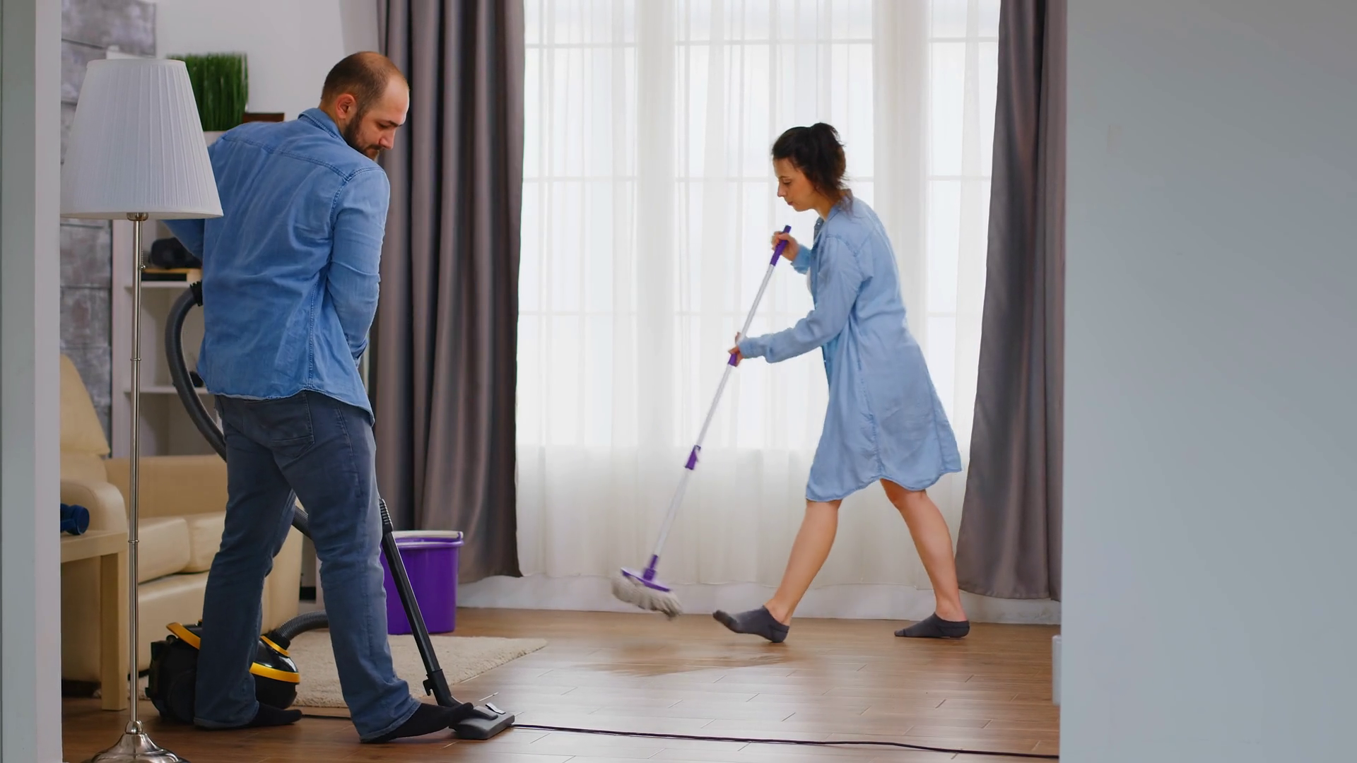 Husband Wife Cleaning House Together Using Stock Footage SBV-338535493 ...