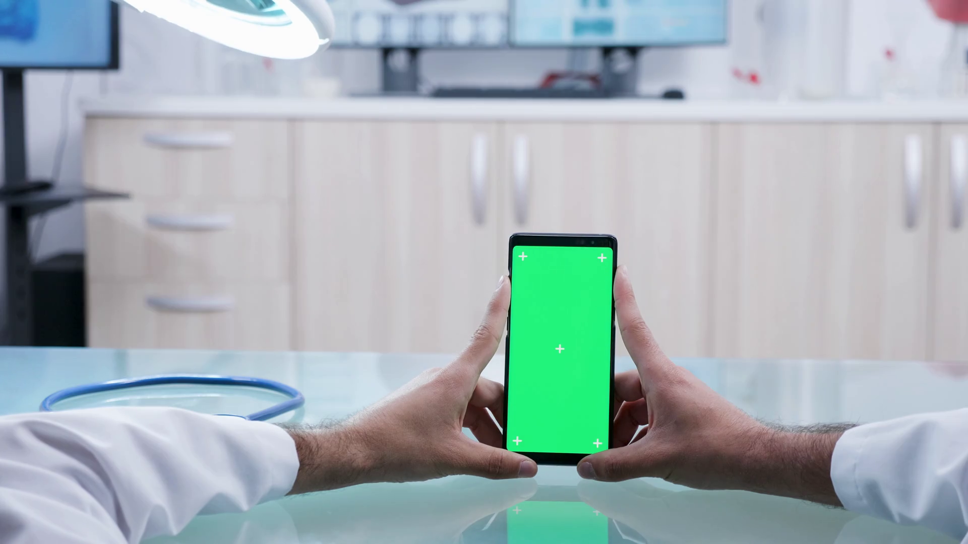 Male Doctor Hands Holding Phone With Green Stock Footage SBV-335485290 ...