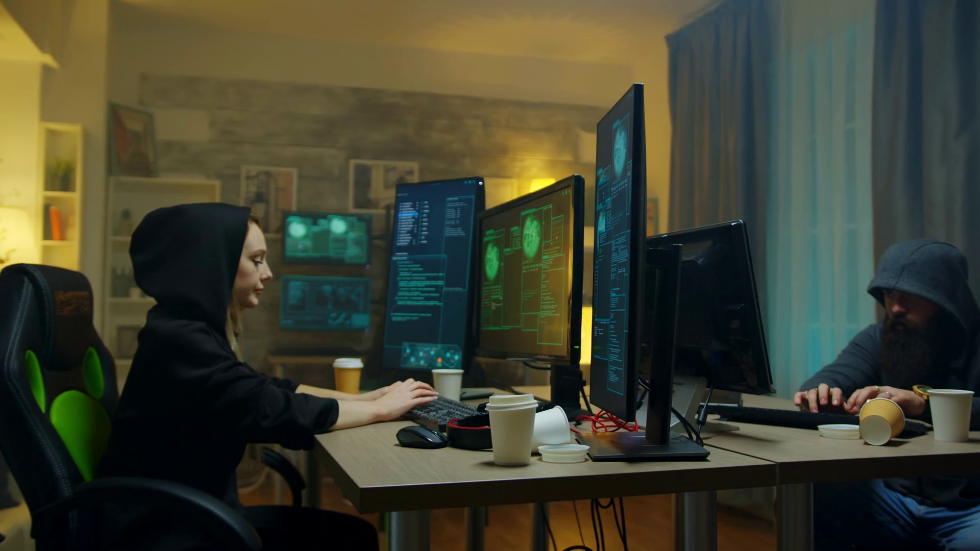 Male Hackers Looking At Cyber Criminal Girl Stock Footage SBV-338177510 ...