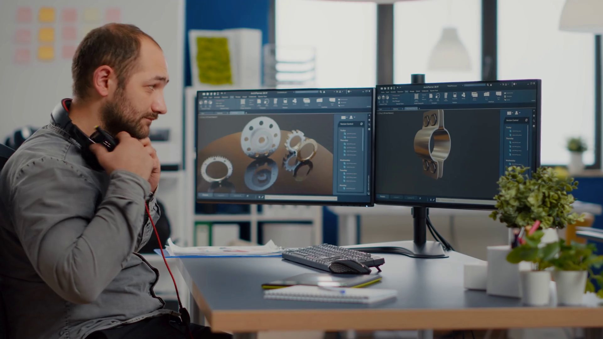 Man designer architect working at new project using pc with graphic ...