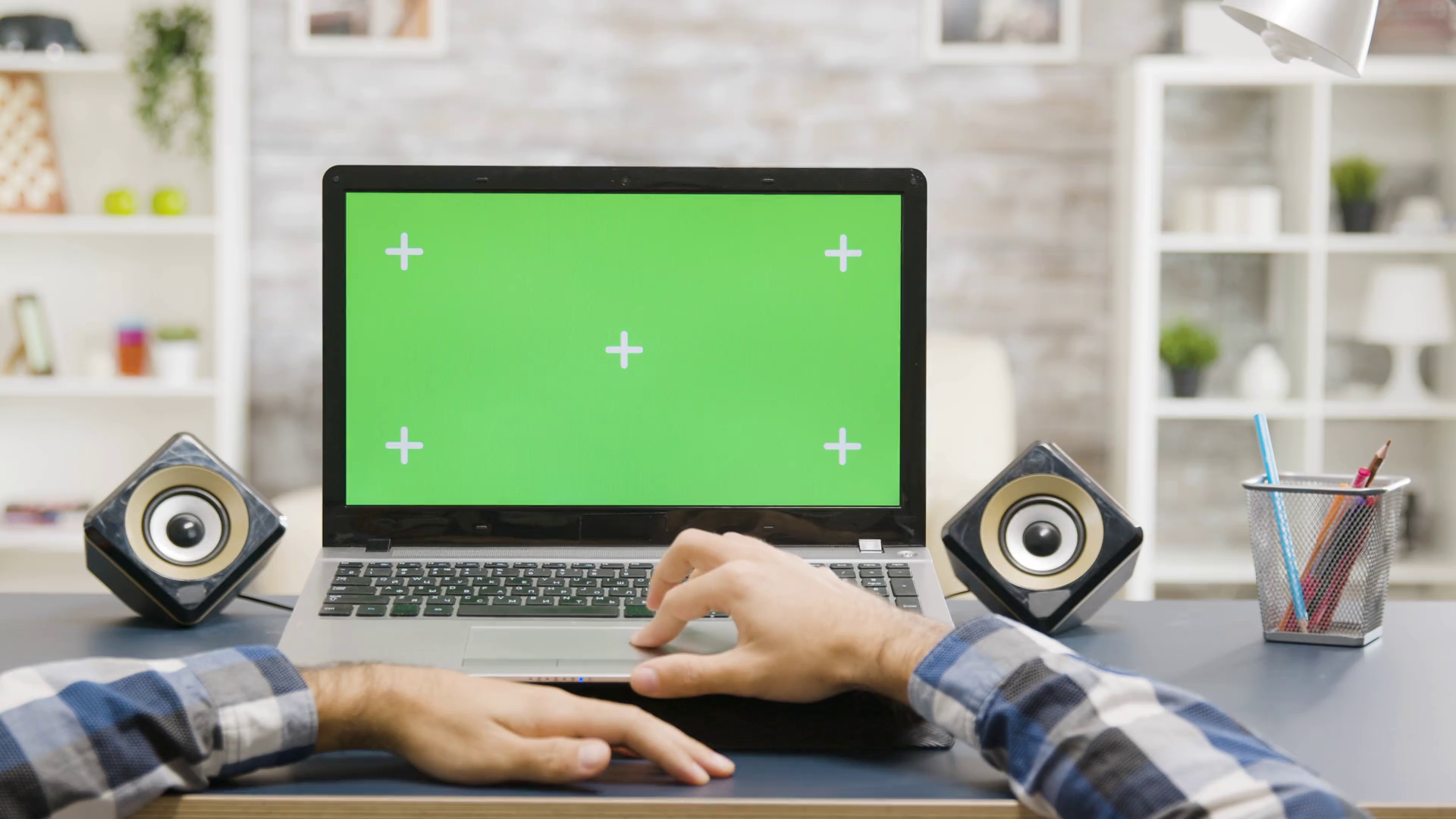 Man Hands Scrolling On Laptop With Green Stock Footage SBV-337935302 ...