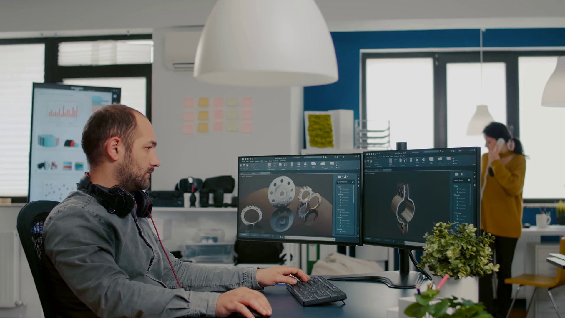 Mechanical engineer working on computer designing in CAD software Stock ...