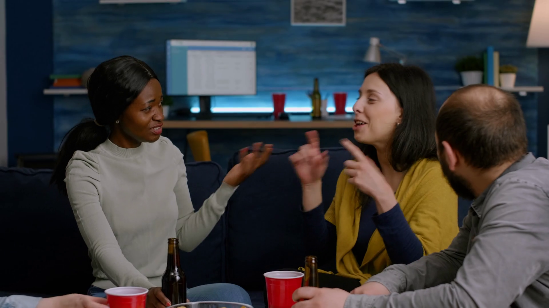 Mixed Race Friends Talking Hanging Out Late Stock Footage SBV-346488639 ...