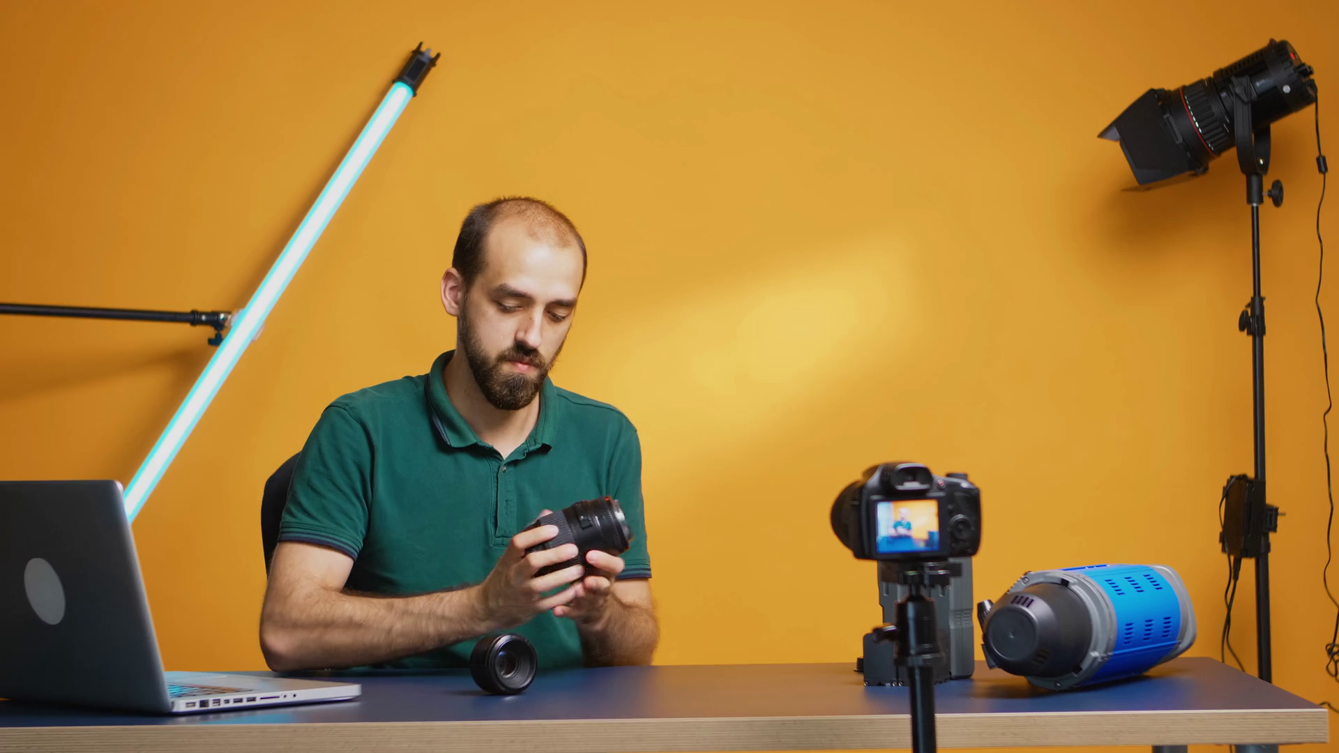 Photographer Recording Vlog About Lens Focal Stock Footage SBV ...