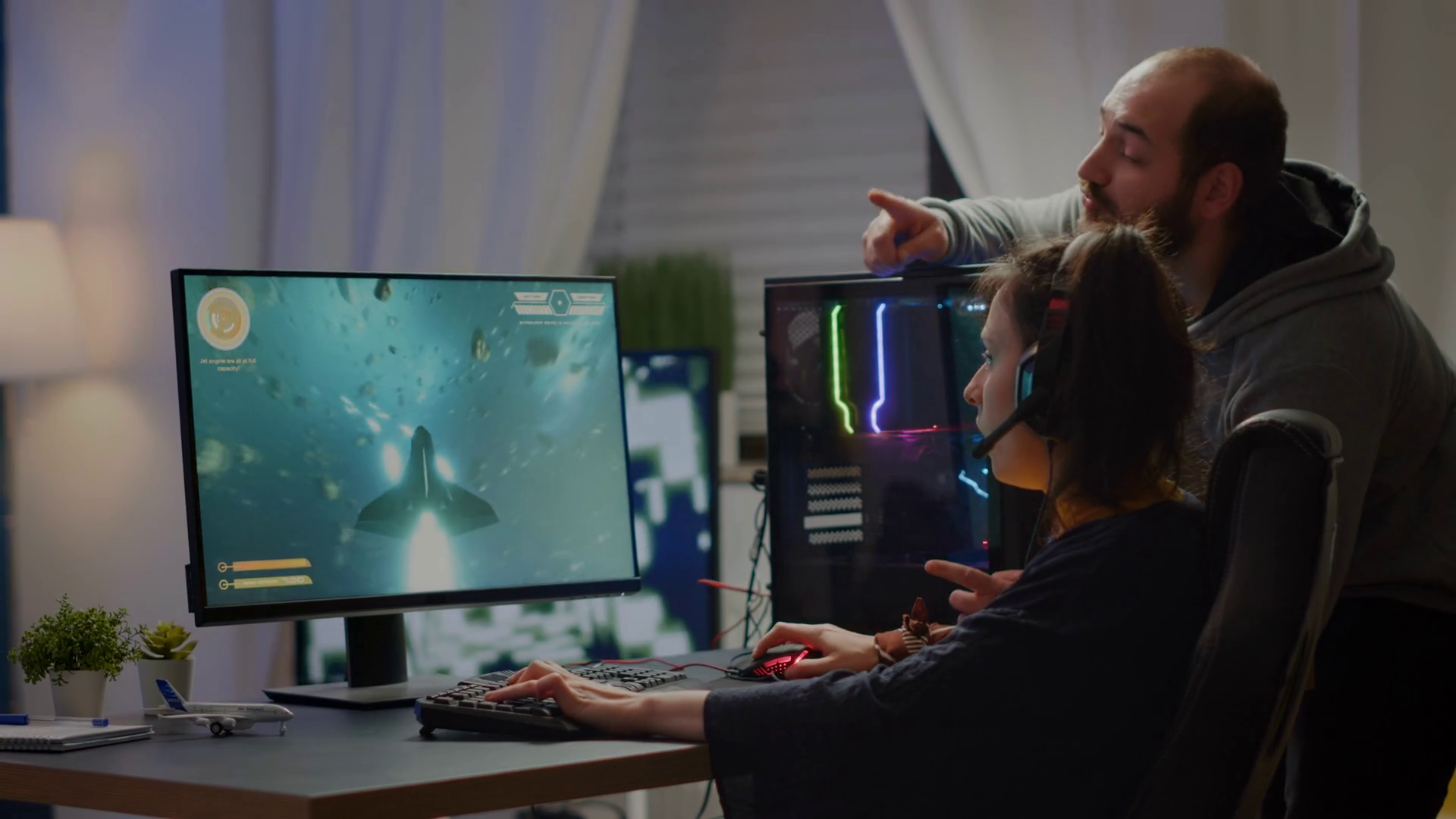 Stressed Couple Gamers Losing Space Shooter Stock Footage SBV-346470270 ...