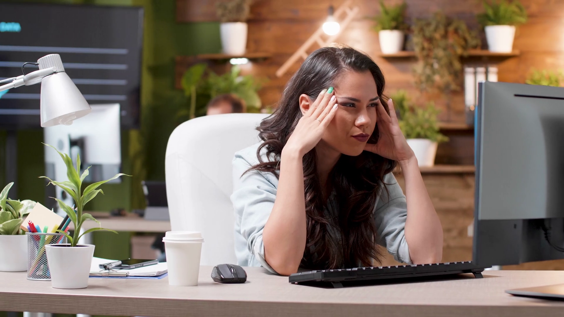 Stressed Woman Having Headache Working In Stock Footage SBV-336684012 ...