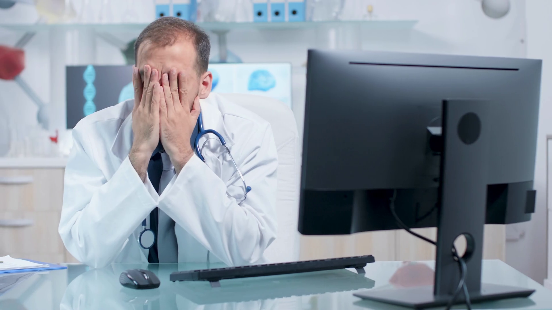 Tired Exhausted Physician In Office Working Stock Footage SBV-335132241 ...