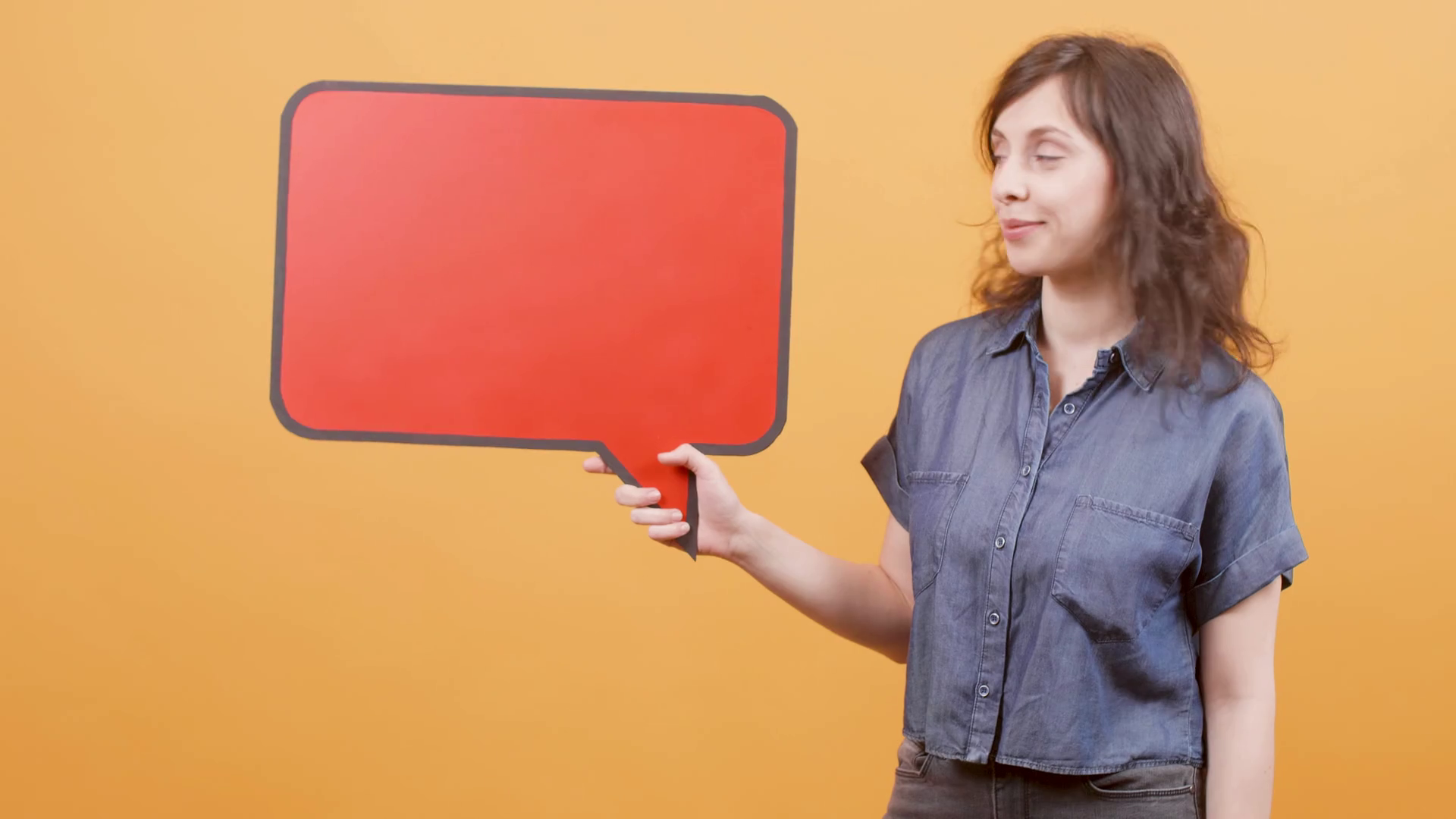 Young Girl Points Finger To Speech Sign Text Stock Footage SBV ...