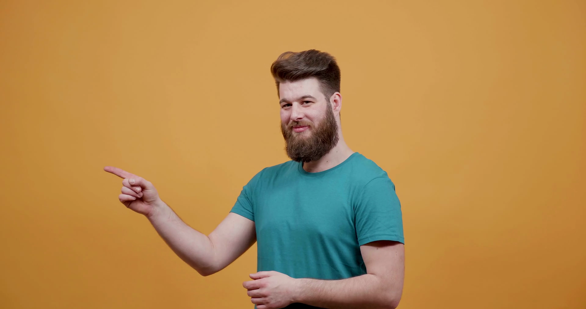 Man Pointing To Right Side On Yellow Stock Footage SBV-332782267 ...