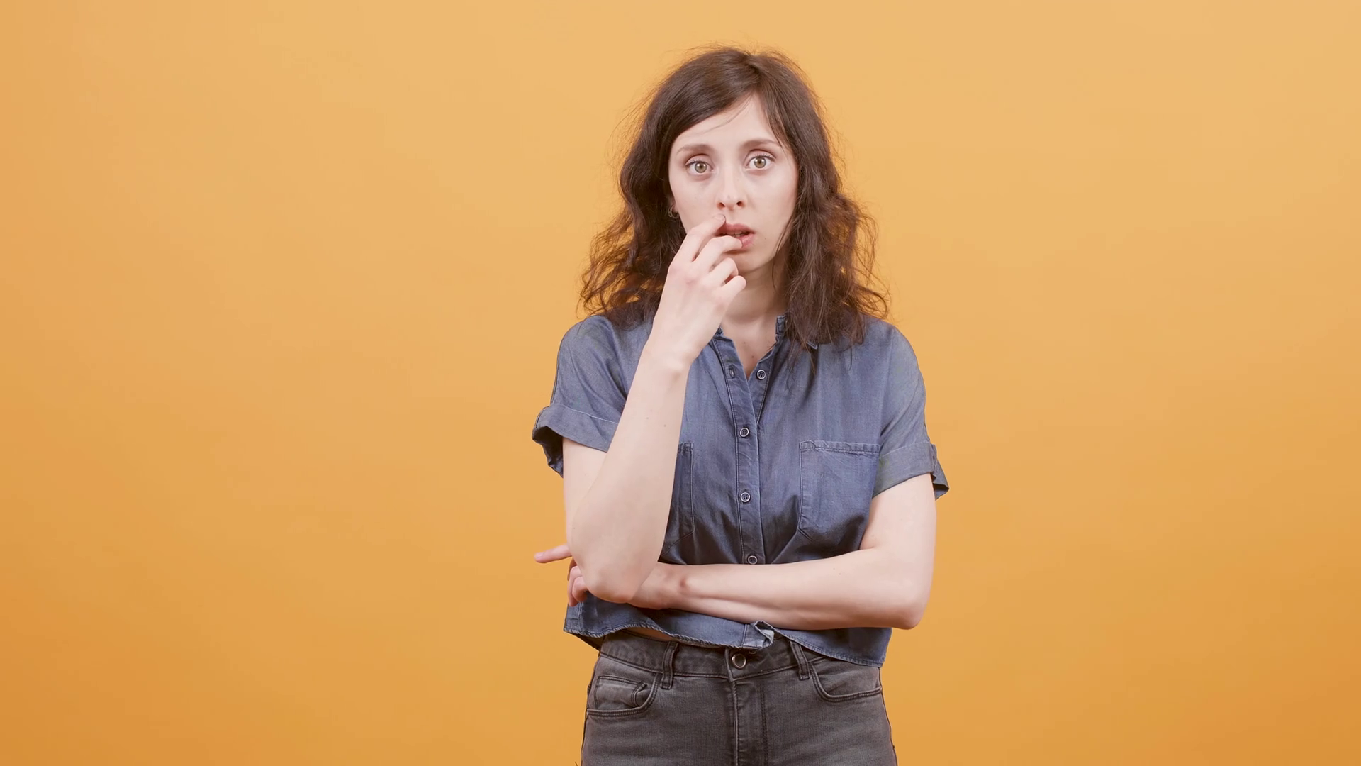 Young Woman Looks Confused Then Gets Idea Stock Footage SBV-334685186 ...