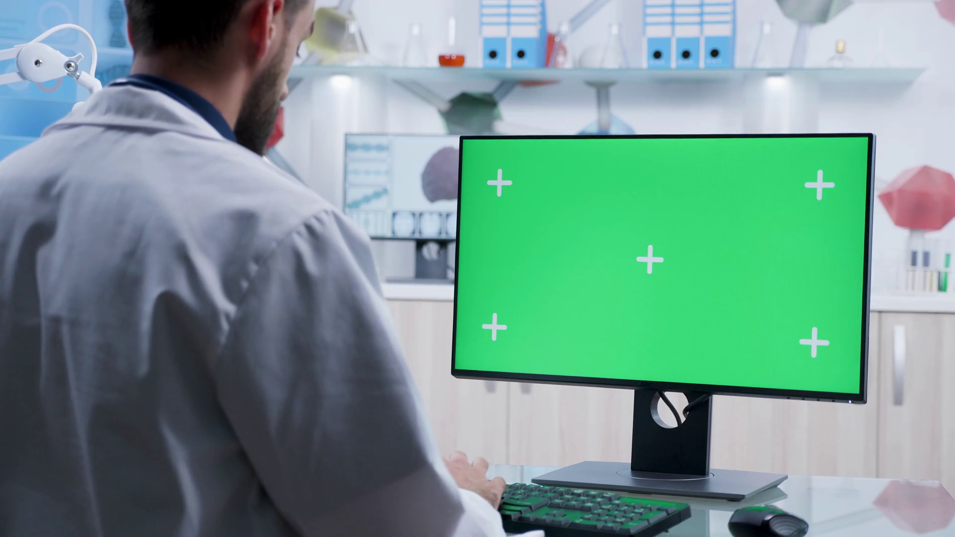 Zoom In Shot On Doctor Typing On Green Stock Footage SBV-335472971 ...