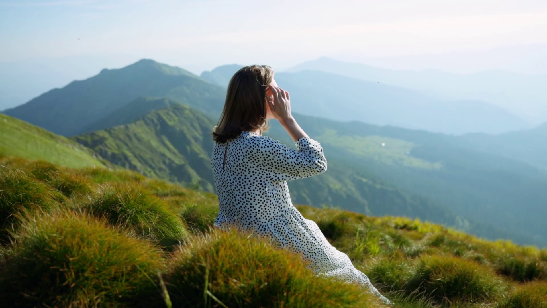 Enchanting Girl In Dress Sitting On Mountain Stock Footage SBV ...